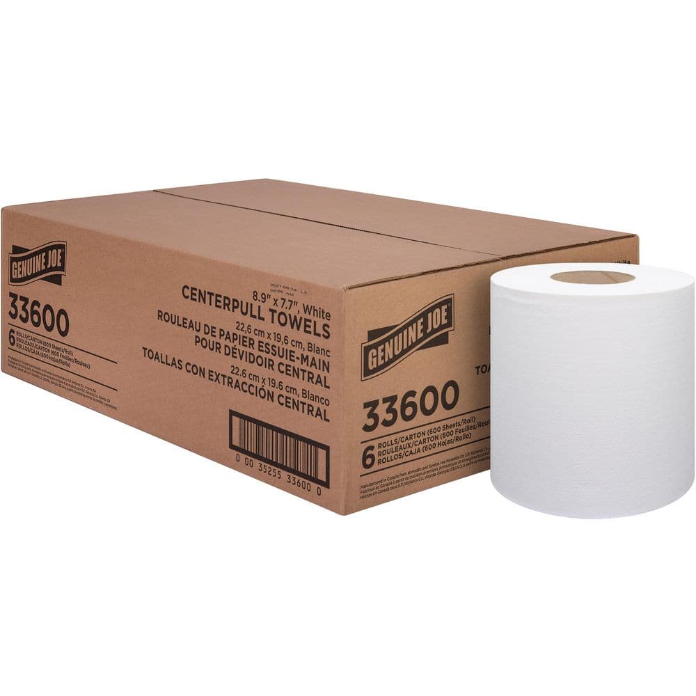 Genuine Joe Centerpull Paper Towel Rolls, White, 6 Rolls/Carton ...