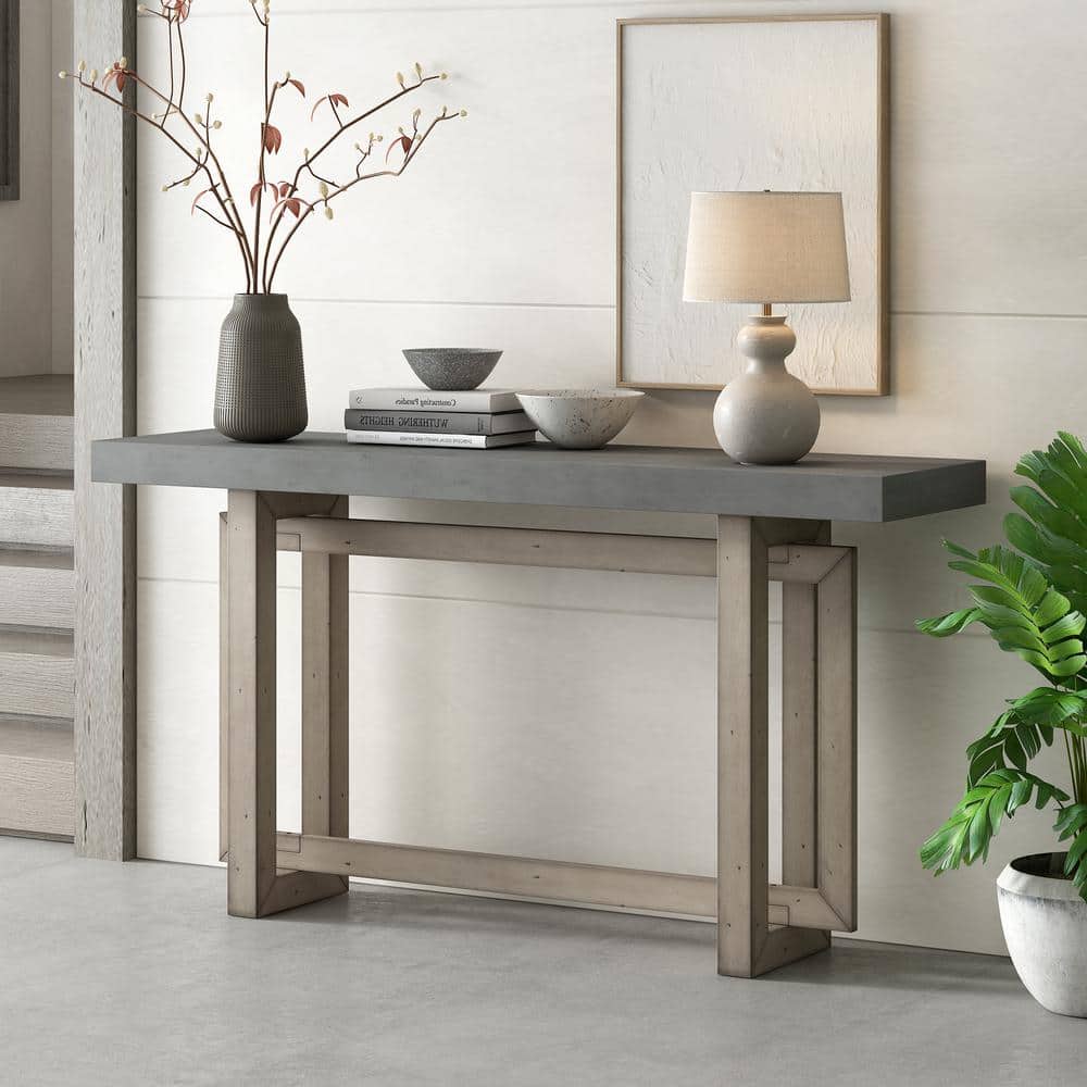 Harper & Bright Designs Industrial Style 59.1 in. Gray Rectangle Wood ...