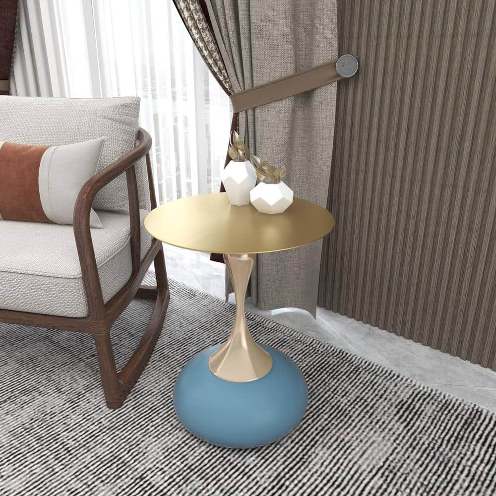 Leisuremod Modern Wide Side Table with Gold Stainless Steel Top Round ...