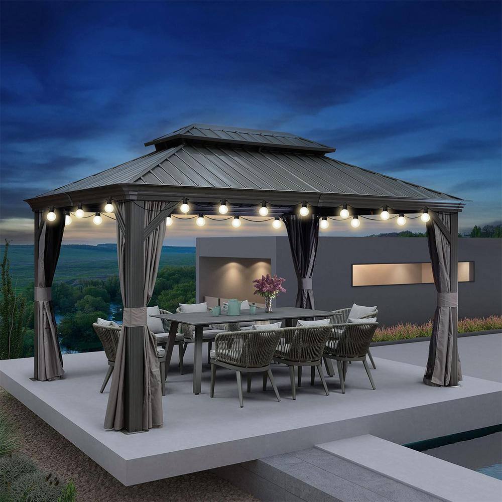 PURPLE LEAF 11 ft.x 14 ft.Gray Patio Outdoor Gazebo for Backyard ...