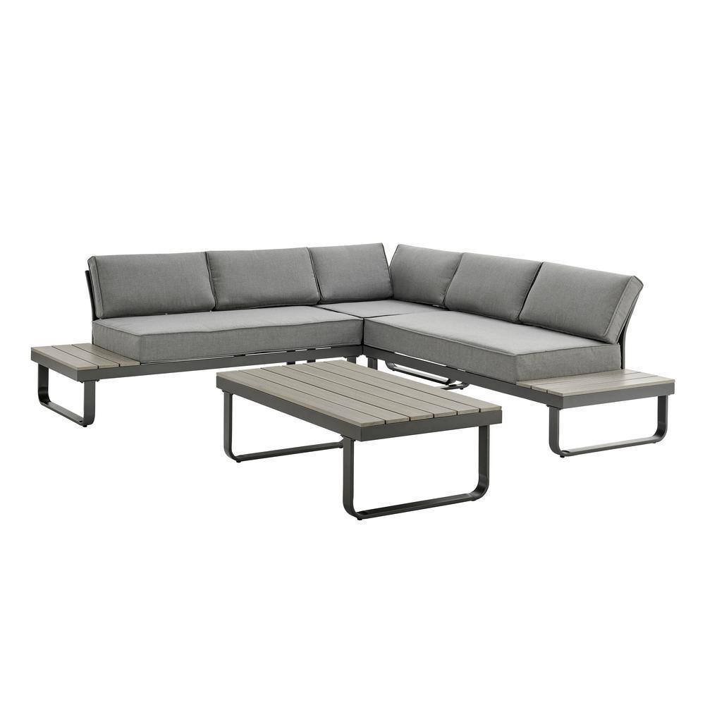 3-Piece Metal Patio Conversation Set with Gray Cushions and Coffee ...