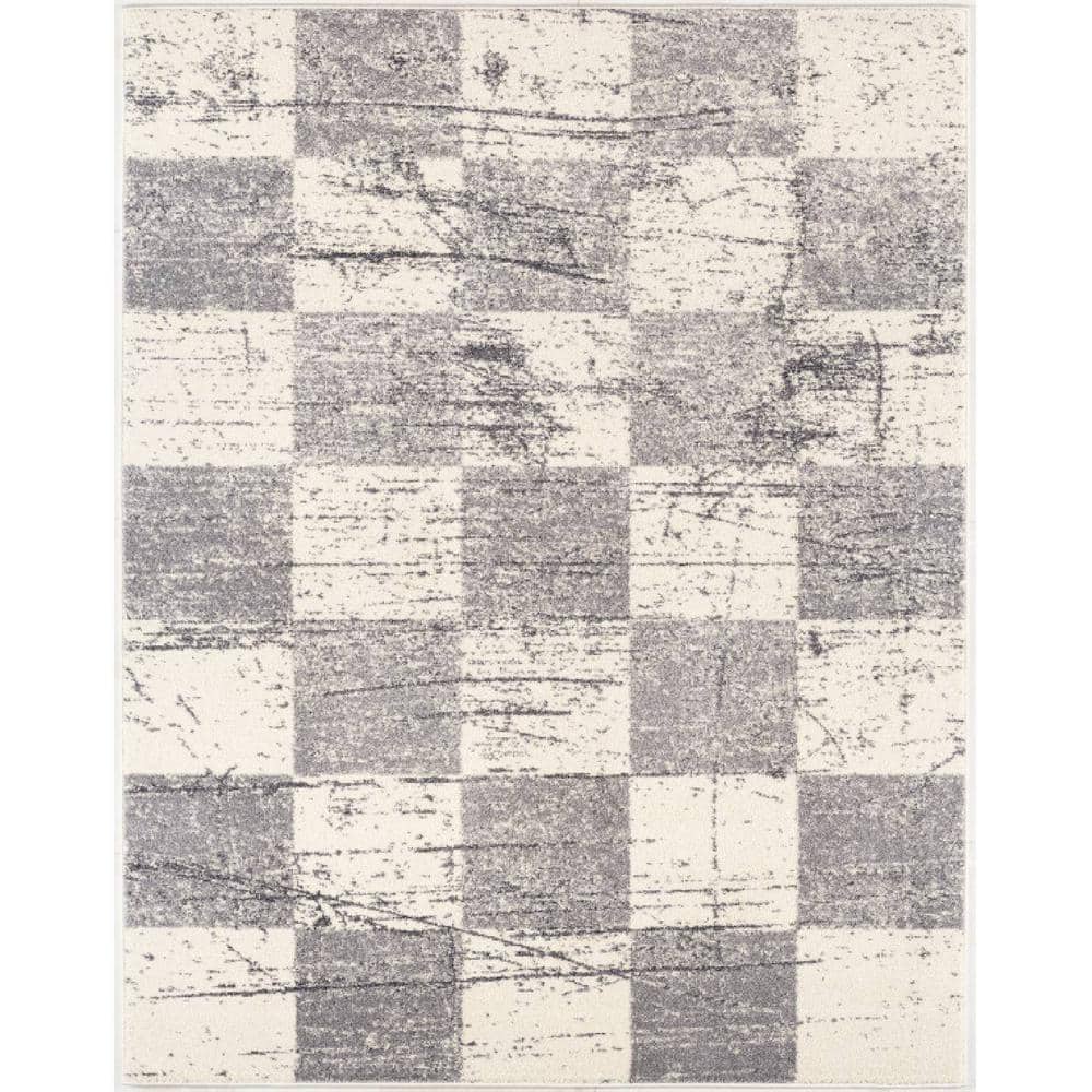 Rug Branch Nova Modern White Grey 3 ft. 9 in. x 5 ft. 6 in. Abstract ...