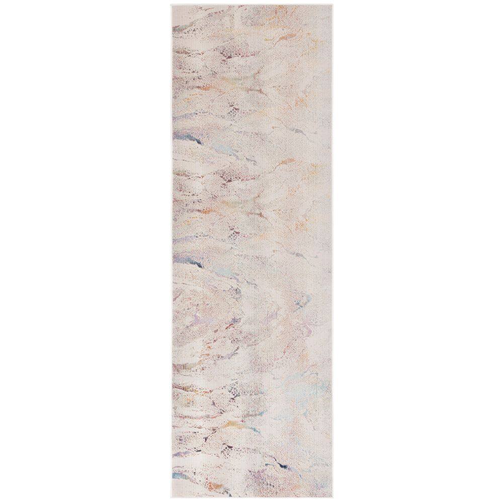 SAFAVIEH Rainbow Ivory/Blue Gold 3 ft. x 8 ft. Faded Abstract Indoor ...