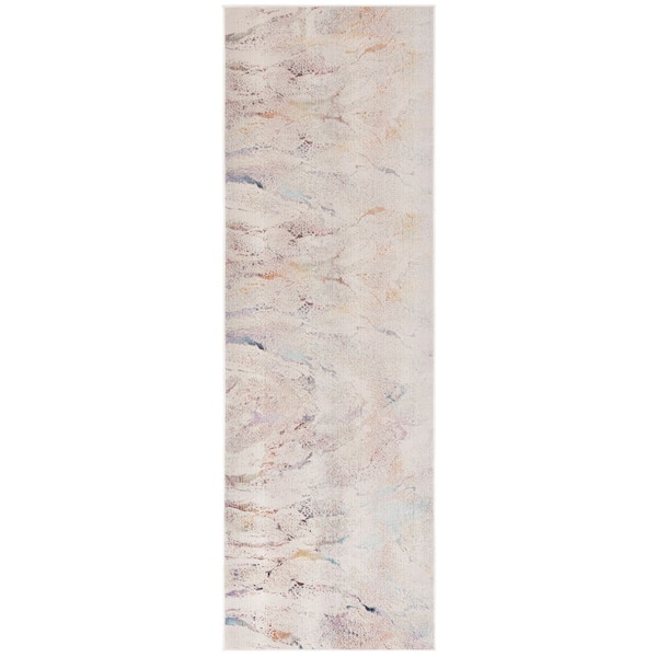 SAFAVIEH Rainbow Ivory/Blue Gold 3 ft. x 8 ft. Faded Abstract Indoor ...