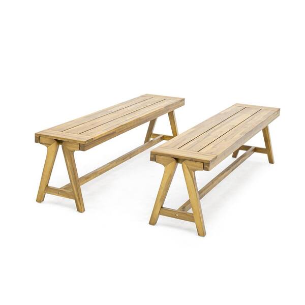 Set of 2 63 in. Outdoor Acacia Wood Bench Teak Finish Backless Dining ...