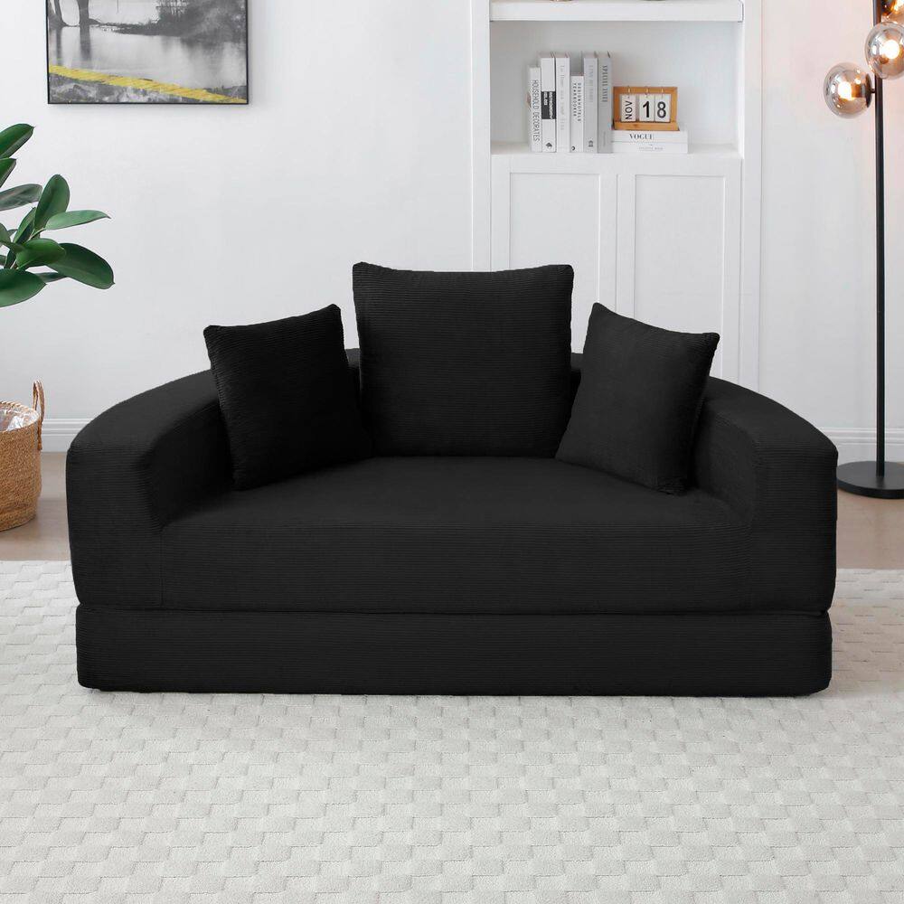 HOMEFUN 67 in. Modern Black Corduroy Twin Size Convertible Circular ...