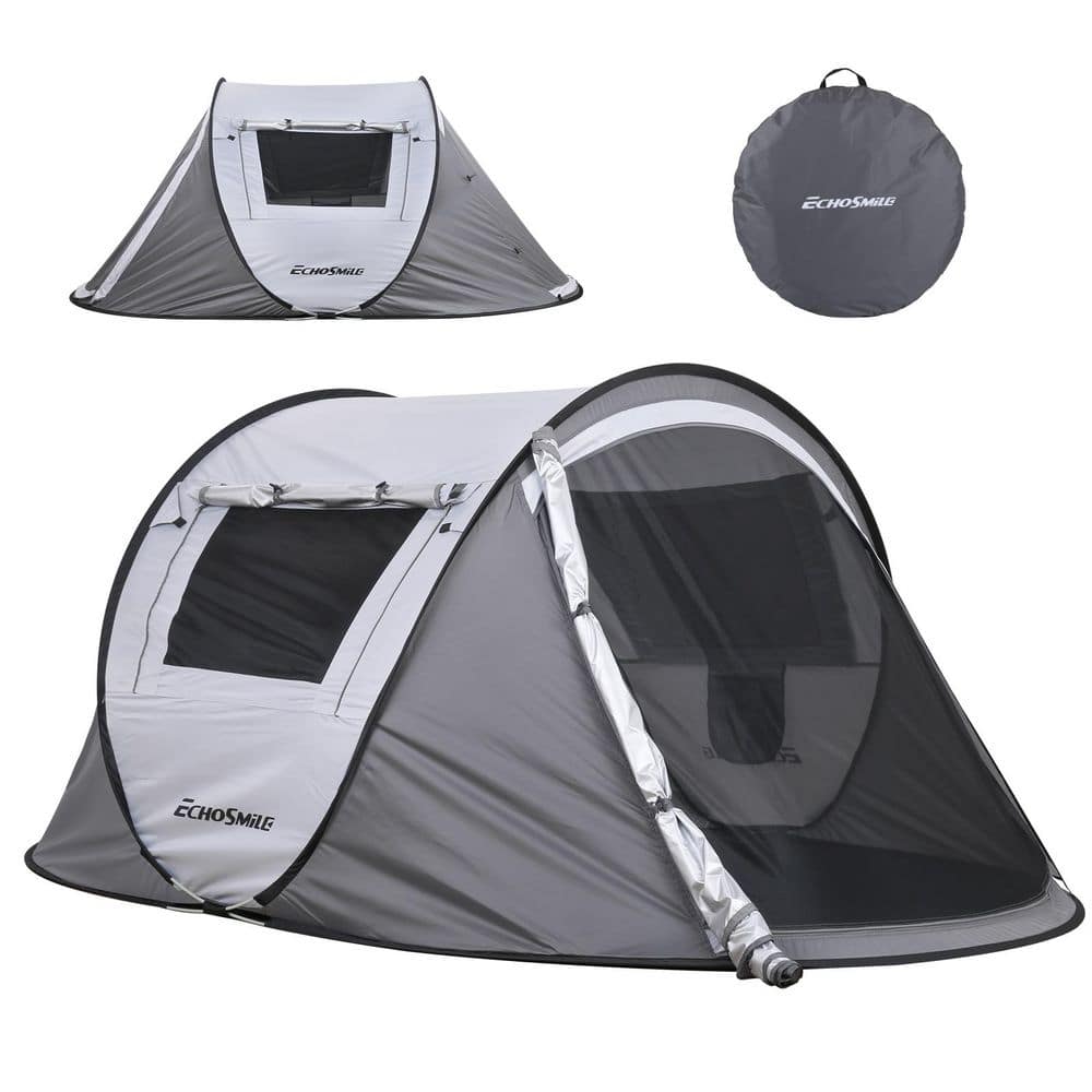 Otryad 8 ft. x 4.75 ft. Gray White Pop Up Camping Tent, 2 Person ...