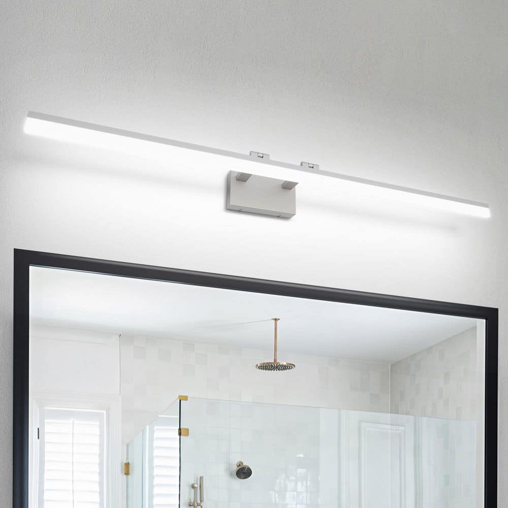 JUSHENG 47 in. 1 Light Silver LED Vanity Light Bar with Aluminum ...