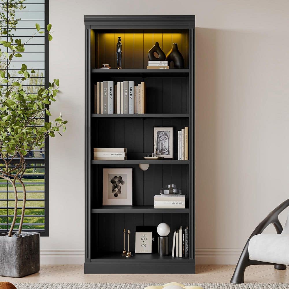 Harper & Bright Designs Black 83.4 in. H Wood Home Office 5-Shelf ...