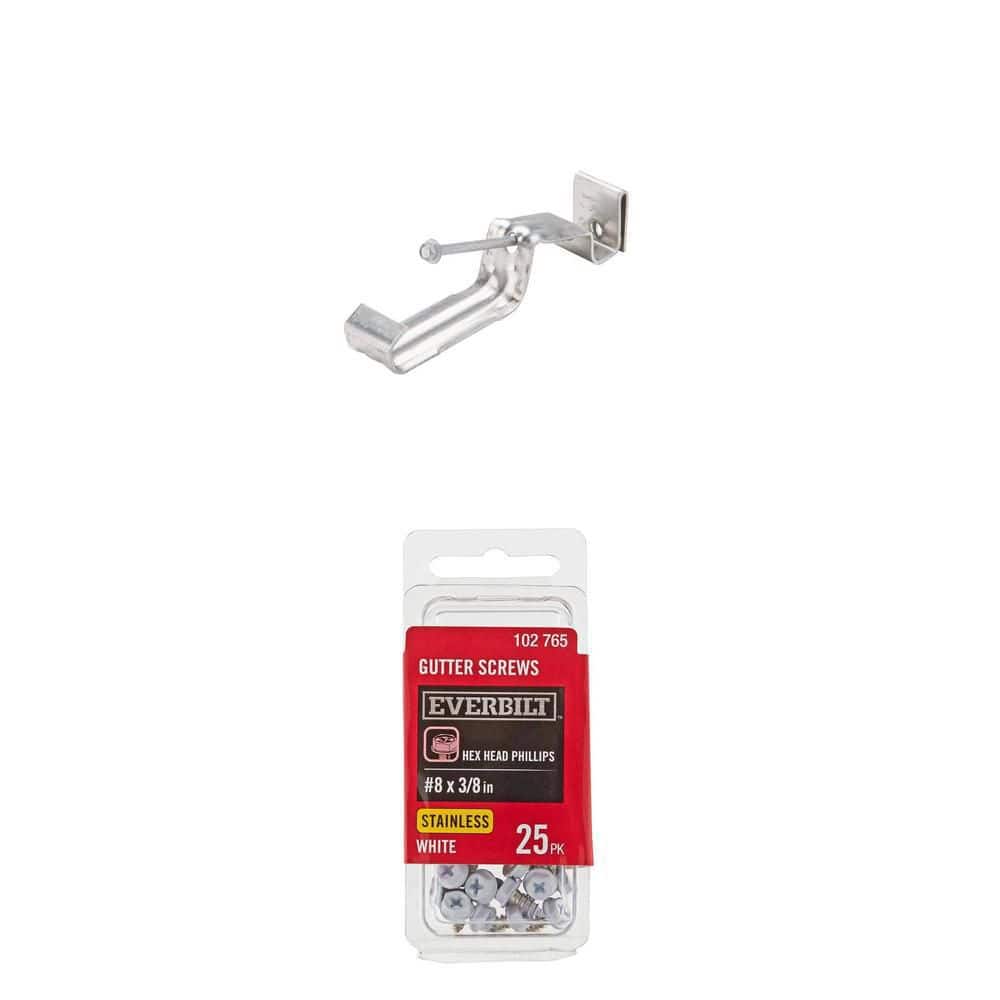 5 in. Aluminum Hidden Gutter Hanger with Screw and #8 x 3/8 in. White ...