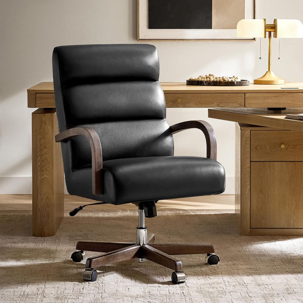 JAYDEN CREATION Soott Modern Genuine Leather Upholstery Office Chair in ...