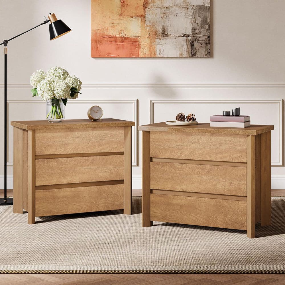 BYBLIGHT Fenley Light Brown Oversized Nightstands, 3-Drawer 31.5 in ...