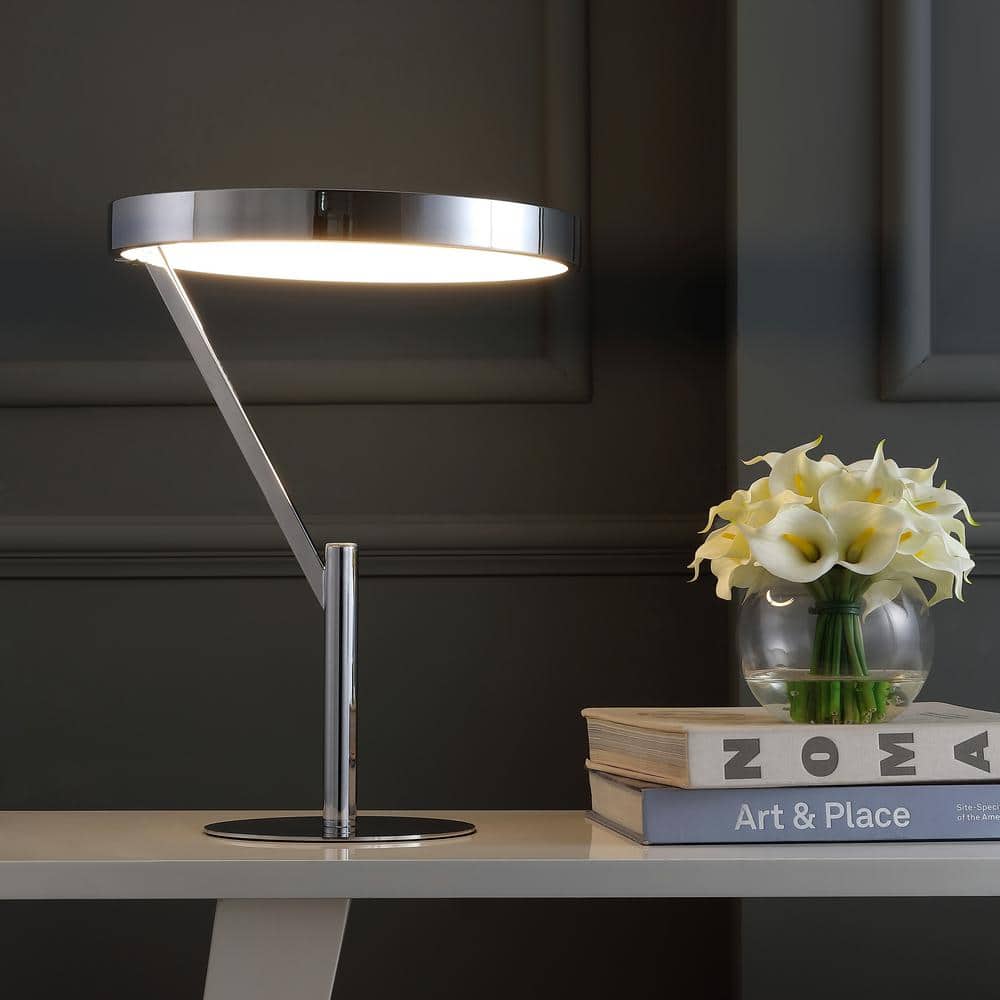 JONATHAN Y Owen 18 in. Integrated LED Metal Table Lamp, Chrome JYL7014A ...