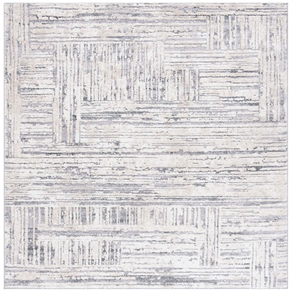 SAFAVIEH Opal 7 ft. x 7 ft. Ivory/Dark Gray Geometric Marle square Area ...