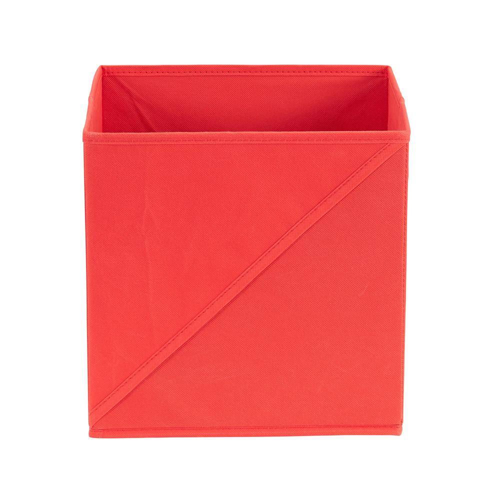 HOUSEHOLD ESSENTIALS 11 in. H x 11 in. W x 11 in. D Red Fabric Cube ...