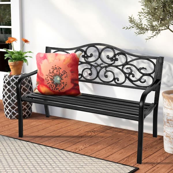Dovelina 50 in. Metal Outdoor Garden Bench Patio Garden Bench Wave ...