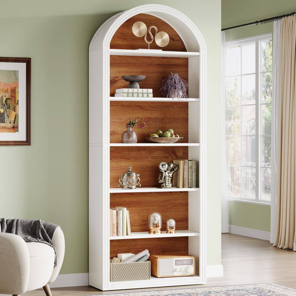 BYBLIGHT Eulas 75.98 in. Tall Brown and White Wood 6-Shelf Etagere ...