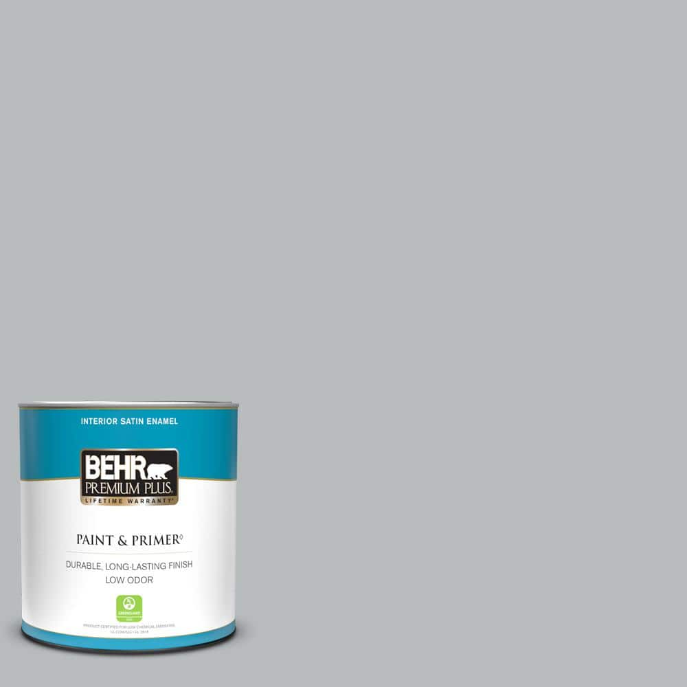 BEHR PREMIUM PLUS 1 qt. #PPU18-05 French Silver Satin Enamel Low Odor ...