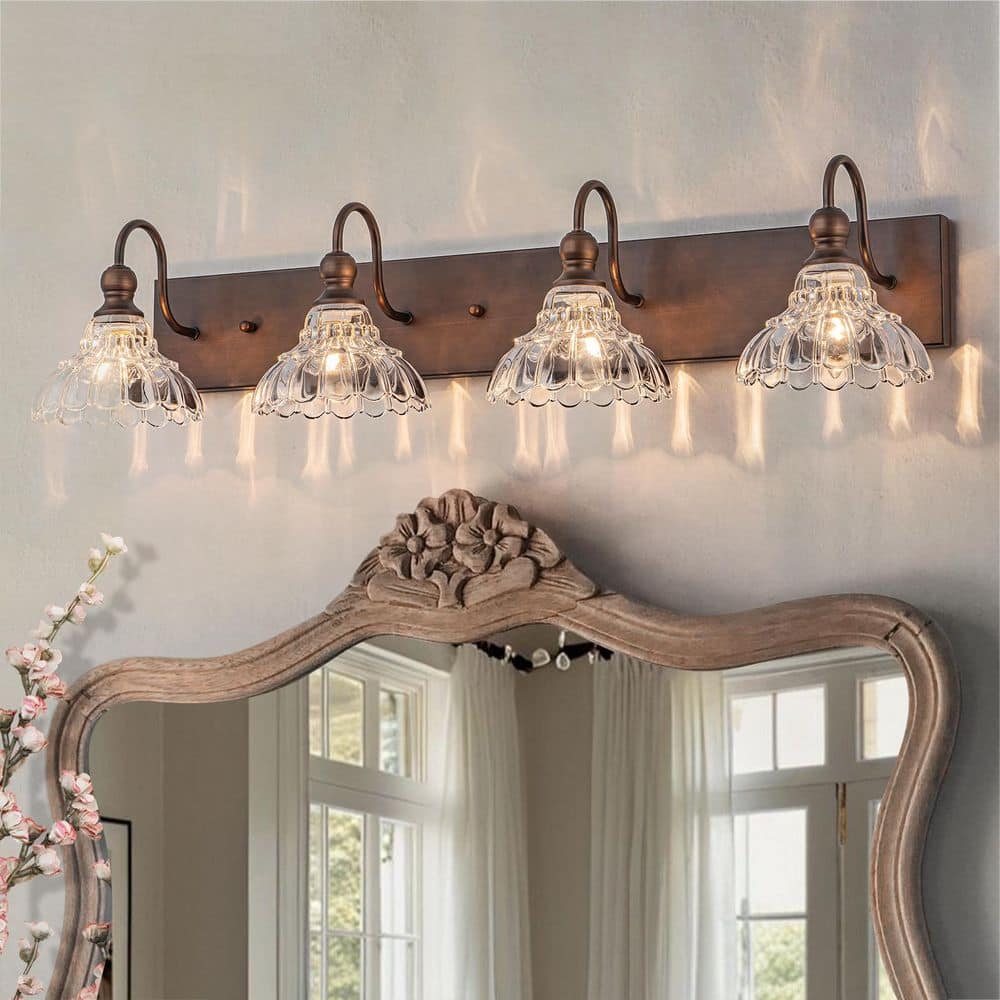 LLHZSY 37 in. 4-Light Antique Bronze Vintage Bathroom Vanity Light with ...
