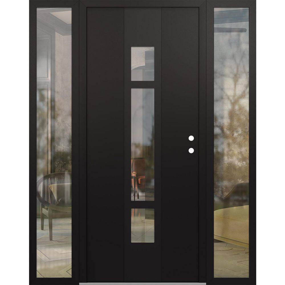A9 68 in. x 80 in. Black P Left-Hand/Inswing Clear Glass Black/Black 2 ...