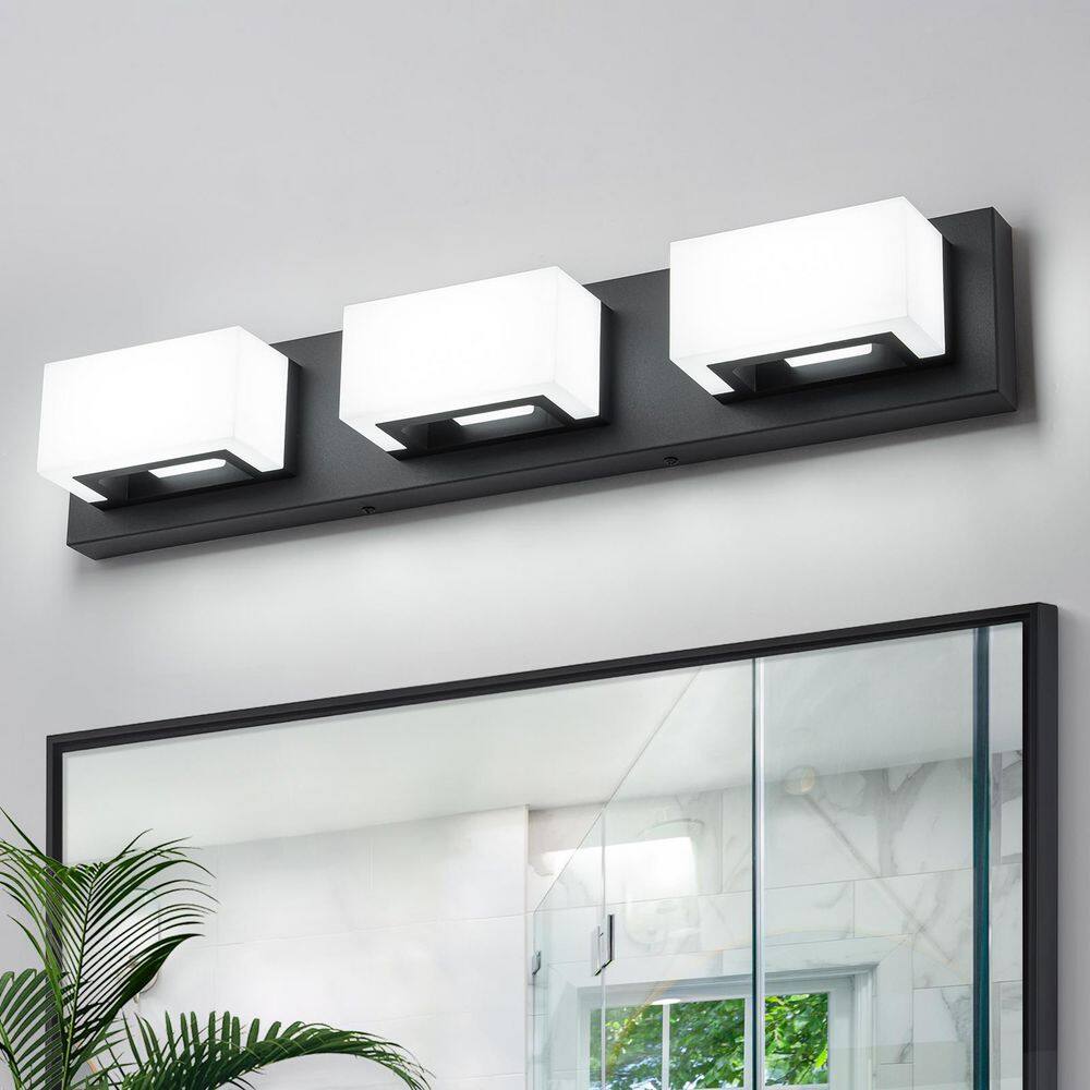 LLHZSY 21.65 in. 3-Light Modern Black LED Vanity Light Bar with Acrylic ...