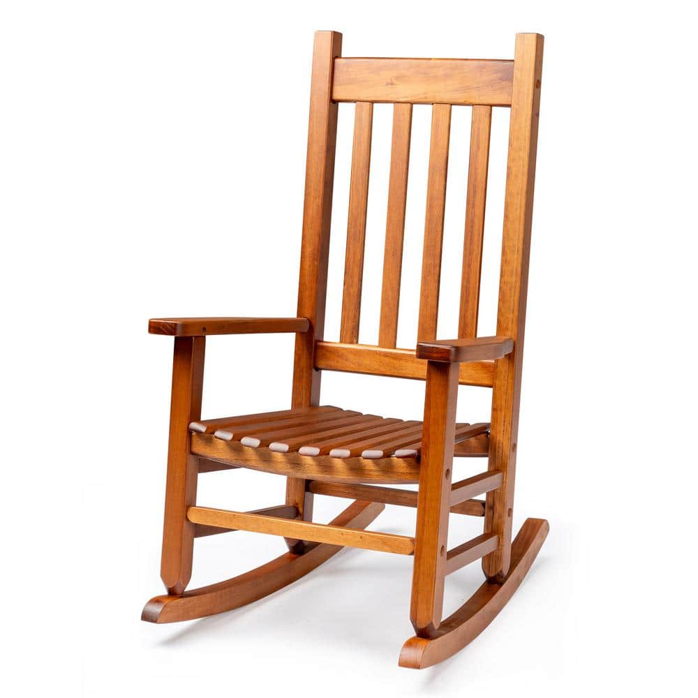 Karl home Brown Poplar Wood Slat Back Children's Outdoor Rocking Chair ...