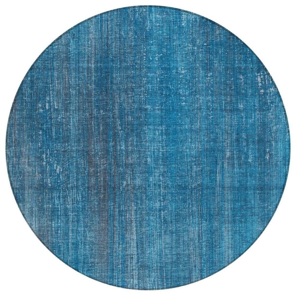 HomeRoots Blue 8 ft. Round Woven Striped Round Indoor/Outdoor Area Rug ...