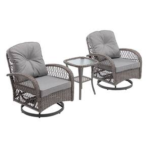 Sudzendf 3 -Piece Wicker Outdoor Patio Conversation Set with Navy Blue ...