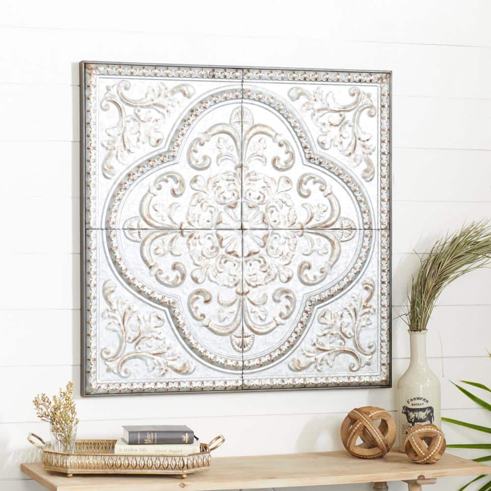 Litton Lane Metal Gray Scroll Wall Decor with Embossed Details 55472 ...