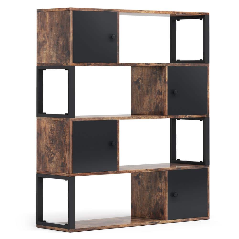 BYBLIGHT Eulas 50 in. Rustic Brown Wood 4-Shelf Standard Bookcase with ...