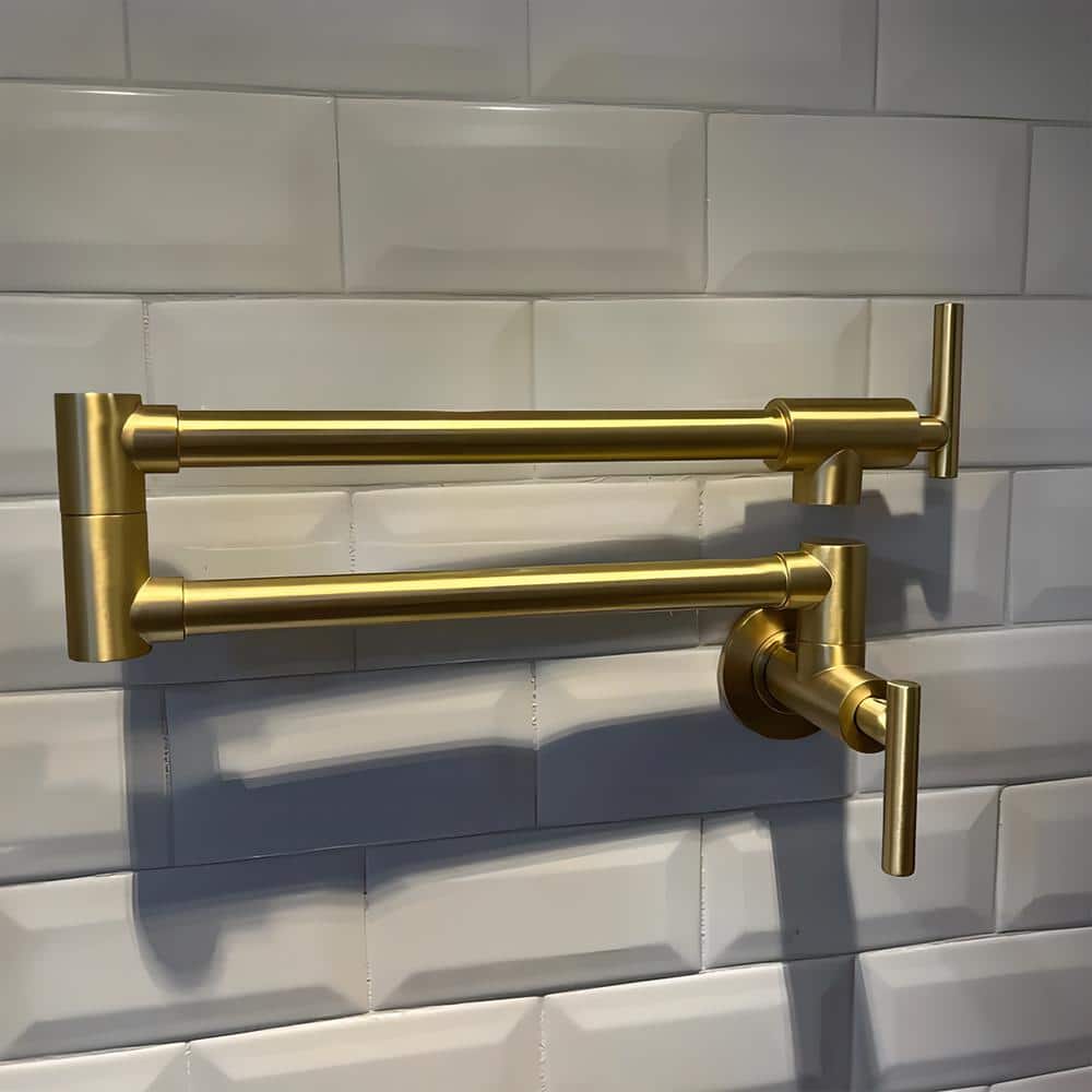 Staykiwi Wall Mounted Pot Filler with Cross Handle in Brushed Gold ...