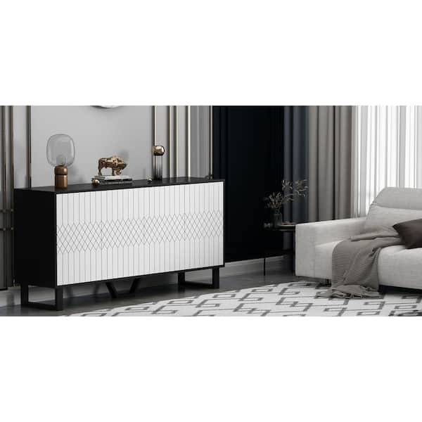 FUFU GAGA White Modern Wood Accent Storage Cabinet Credenza With Pop up Doors and Adjustable Shelves for Living Room Office KF020329 01 The Home Depot