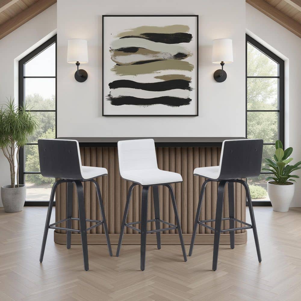 Armen Living Vienna 39.5 in. H White / Black Square Back Wood Bar Stool ...