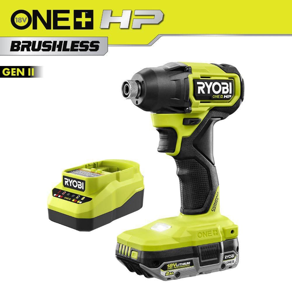 RYOBI ONE+ HP 18V Brushless Cordless Compact Impact Driver Kit with 18V ...