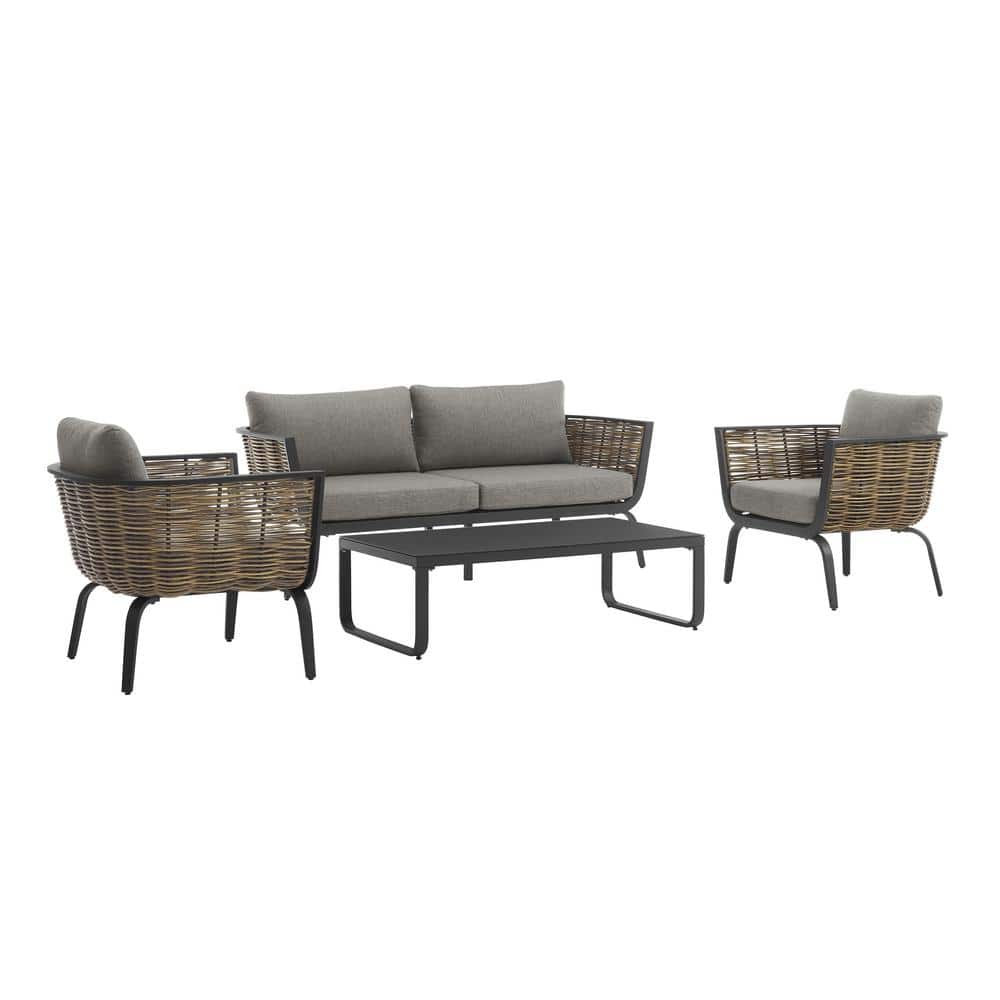 Linon Home Decor Aldrin Black Aluminum 4-Piece Indoor/Outdoor Patio ...