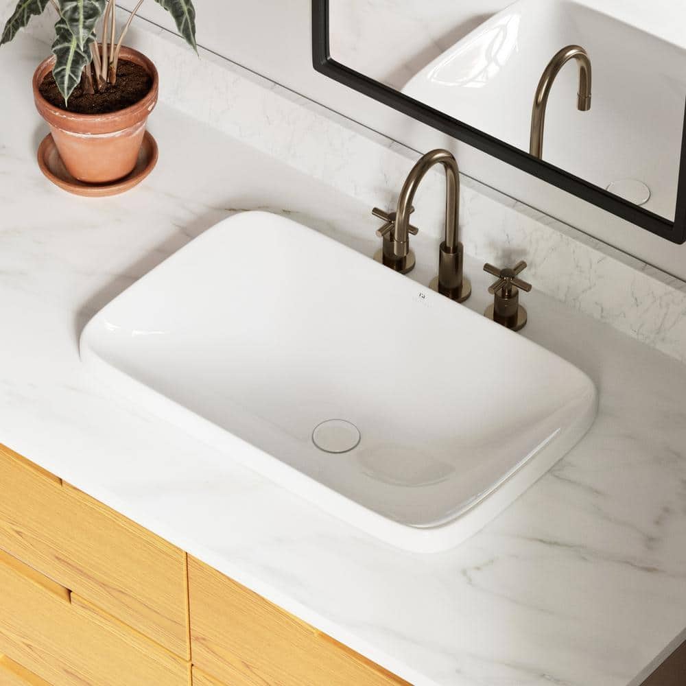 Los Flexi 24 in. x 15 in. Drop-In Bathroom Sink Rectangle, White Semi ...
