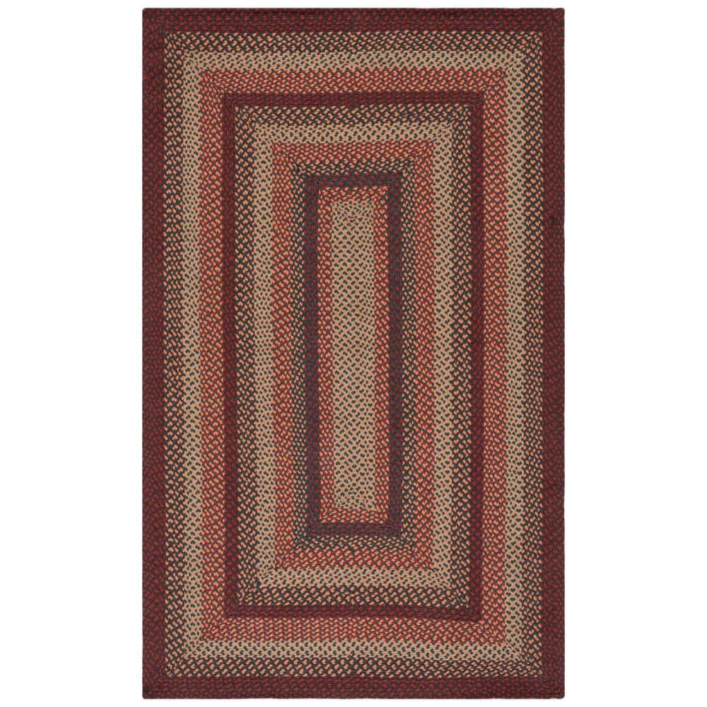 SAFAVIEH Braided Brown/Rust 6 ft. x 9 ft. Striped Border Area Rug ...