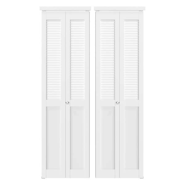 BH BARNER HOME 72 in. x 80 in. Half Louver Half Panel, Solid Core Wood ...