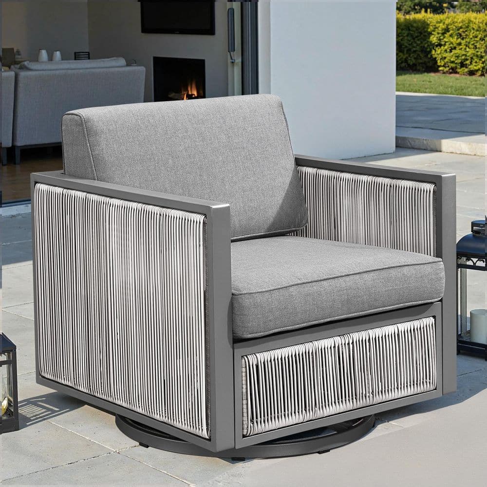 Opohoro SquareChic Metal and Light Beige Wicker Outdoor Rocking Chair ...