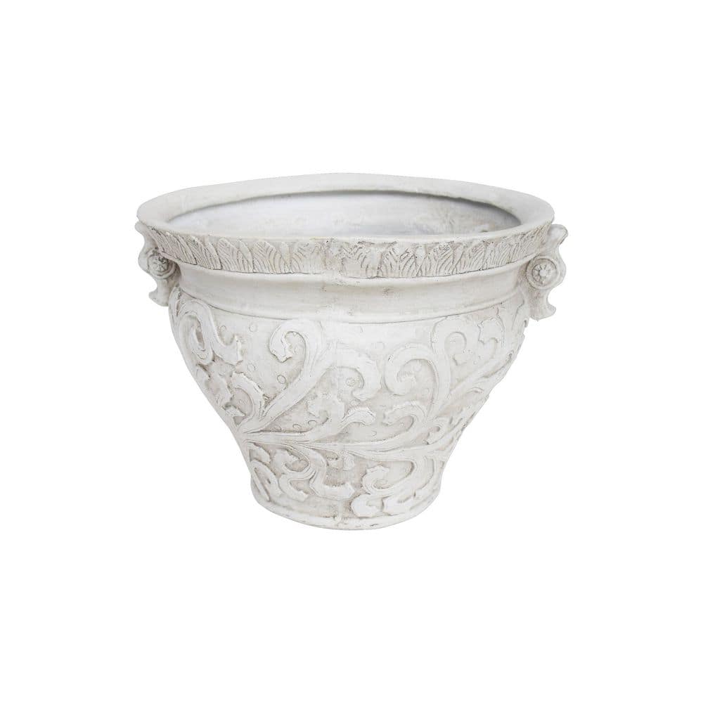 Antique White Outdoor MgO Stone Round Planter (19 in. W x 14 in. H ...
