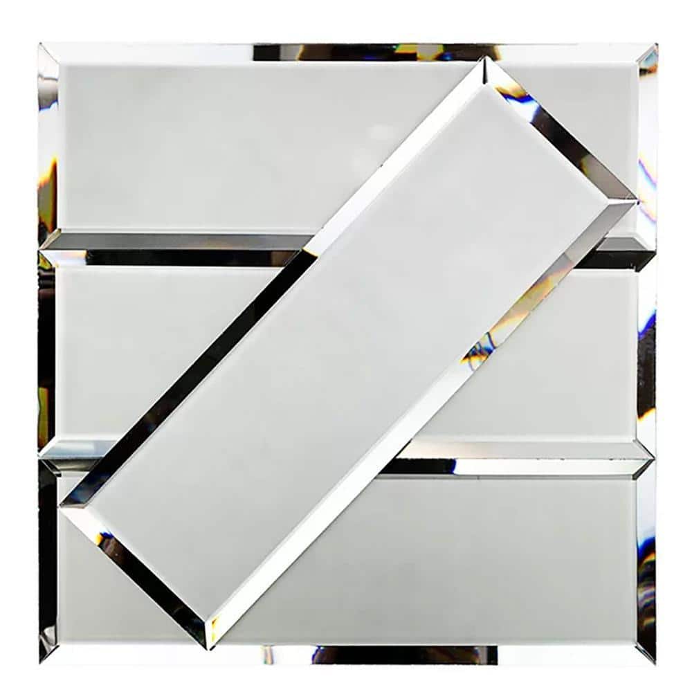 ABOLOS Reflections Silver 3 in. x 12 in. Beveled Glass Mirror Mosaic ...