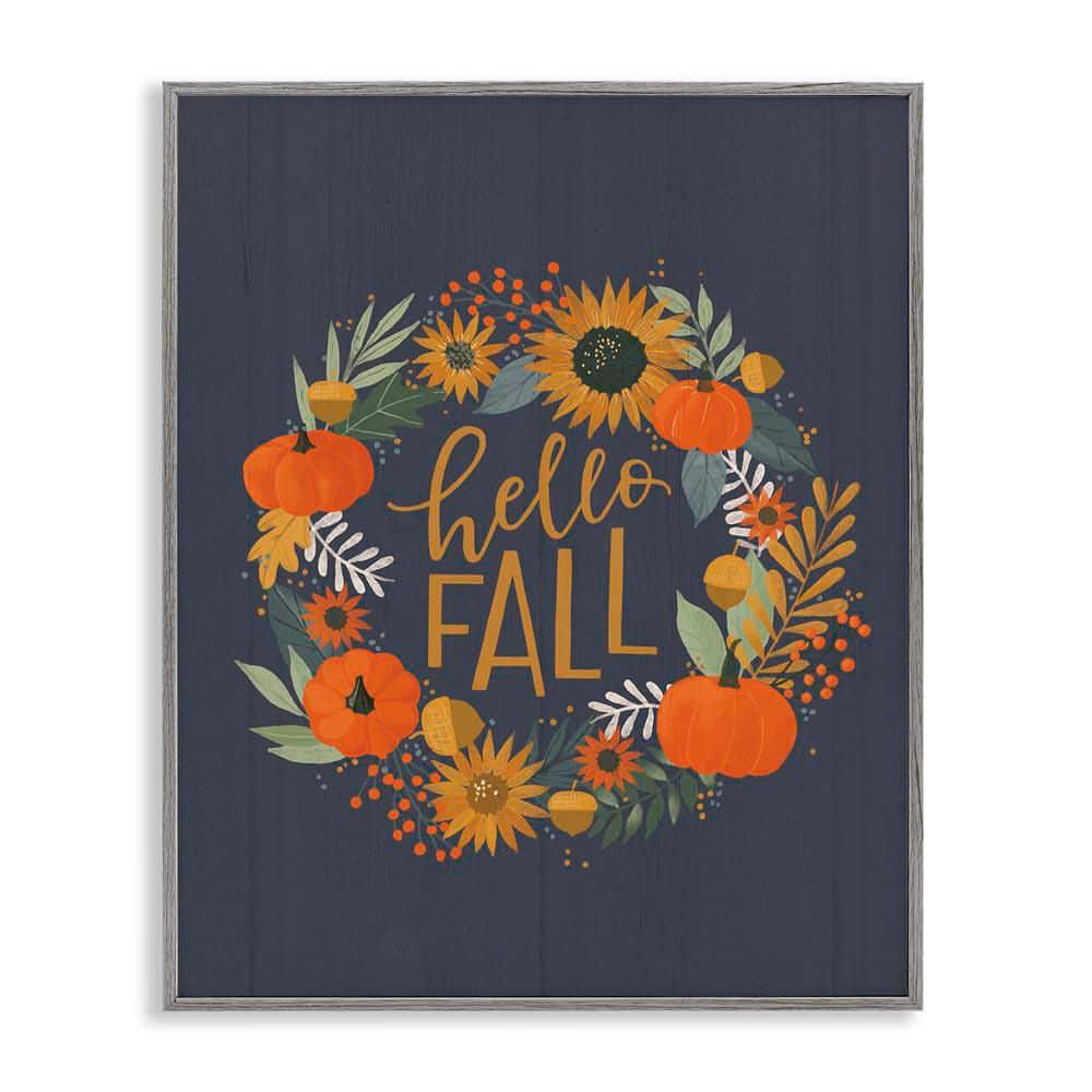 Stupell Industries Hello Fall Autumn Greeting Sunflower Pumpkin Wreath ...