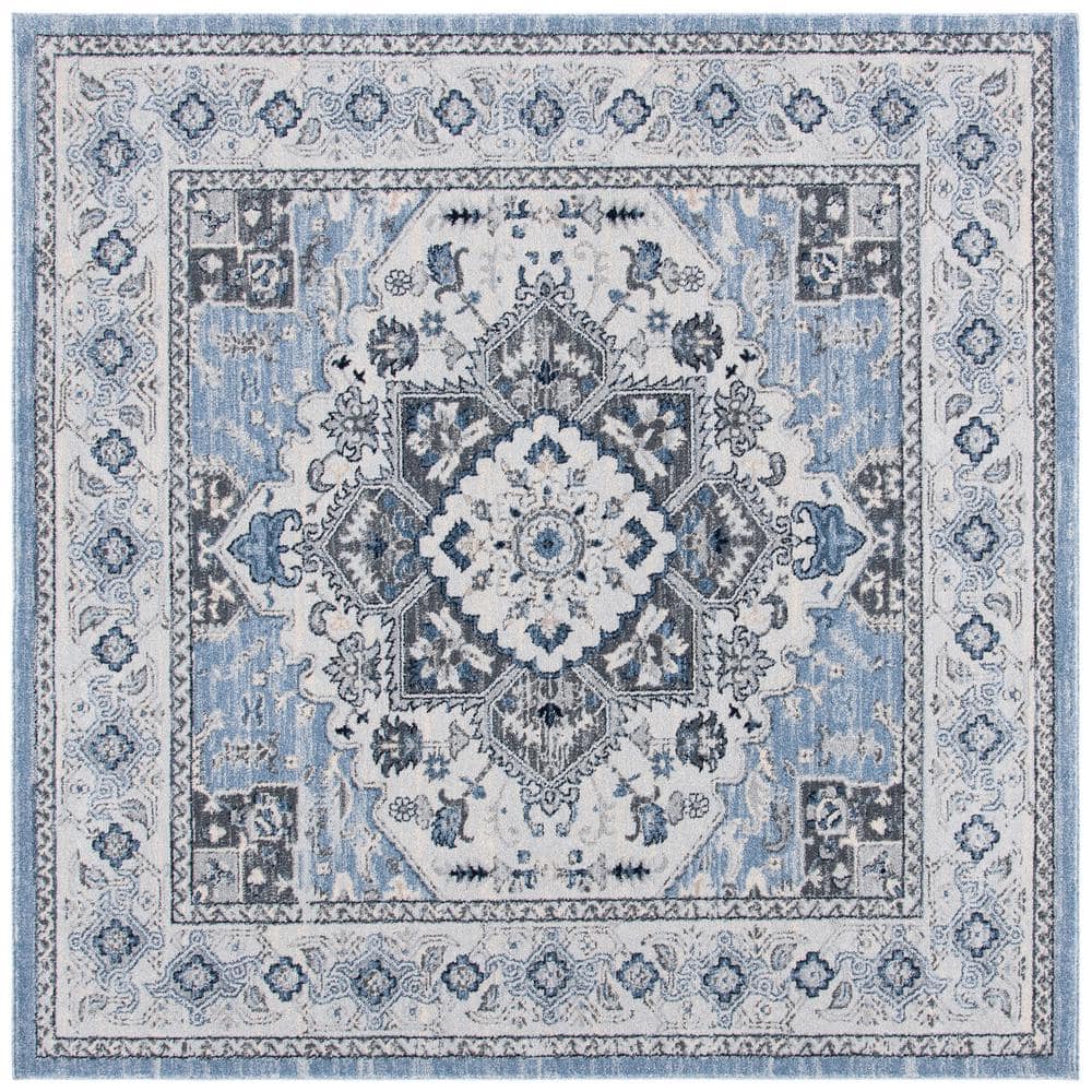 SAFAVIEH Charleston Blue/Gray 7 ft. x 7 ft. Border Floral Square Area ...