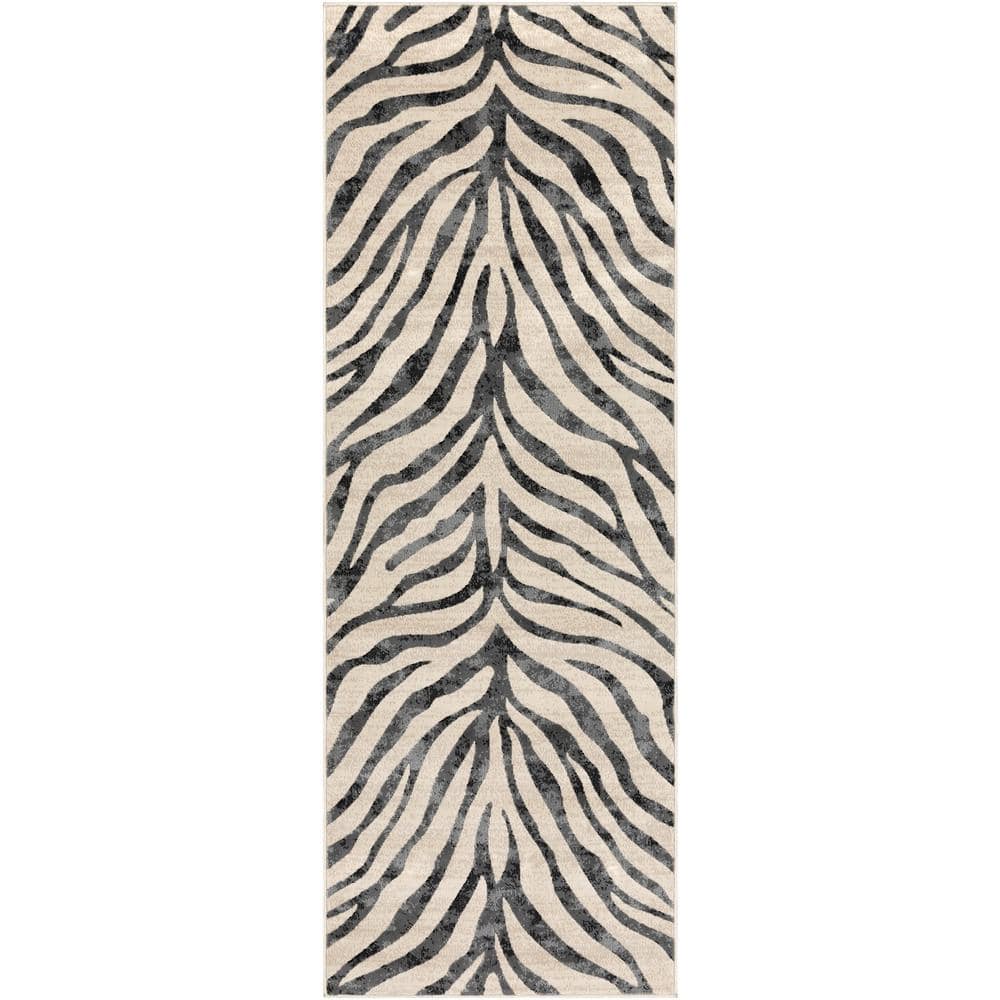 Livabliss Astvin Black 2 ft. 7 in. x 7 ft. 3 in. Animal Print Runner ...