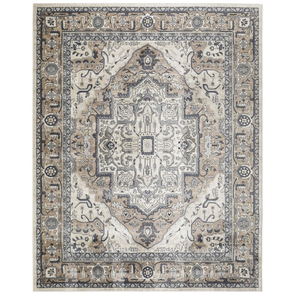 Nourison Concerto Ivory Taupe 8 ft. x 10 ft. Center medallion ...