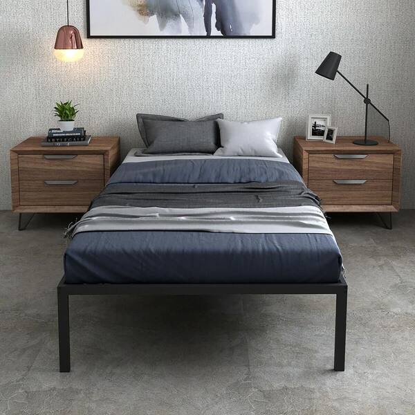 Costway Black Metal Steel Frame Twin Platform Bed Slat Mattress ...