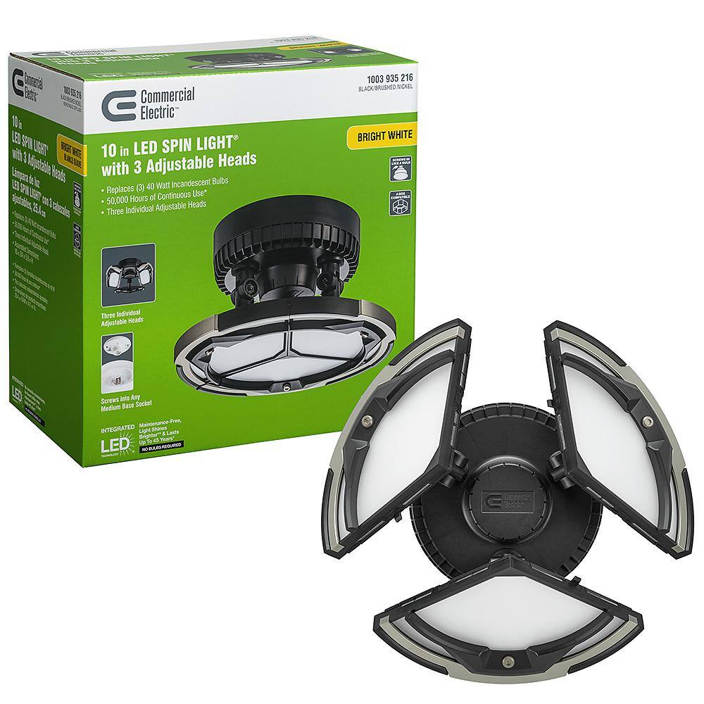 Commercial Electric Spin Light 10 in. Black LED Flush Mount Ceiling ...