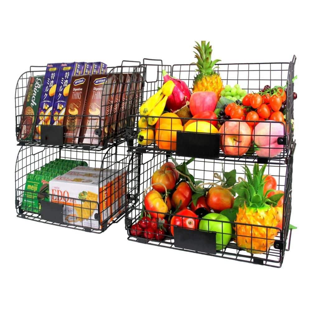 Wudkey 4 Pack Stackable Wire Storage Baskets for Organizing Pantry and ...