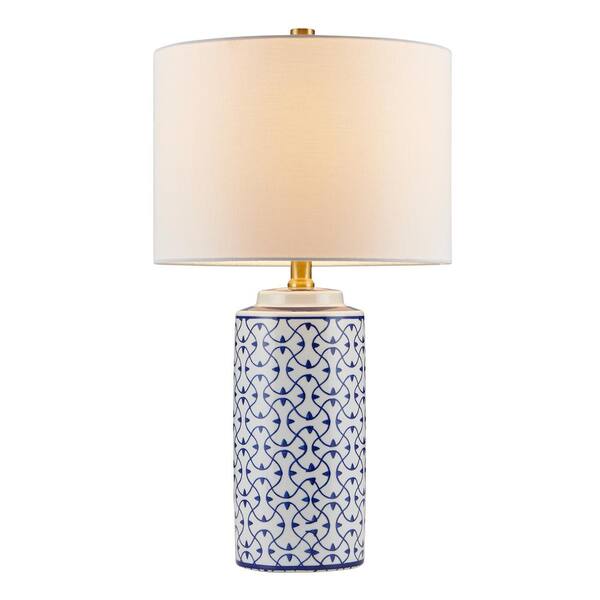 White And Blue Buffet Lamp Linen Shade Sanibel Ceramic Table Lamp