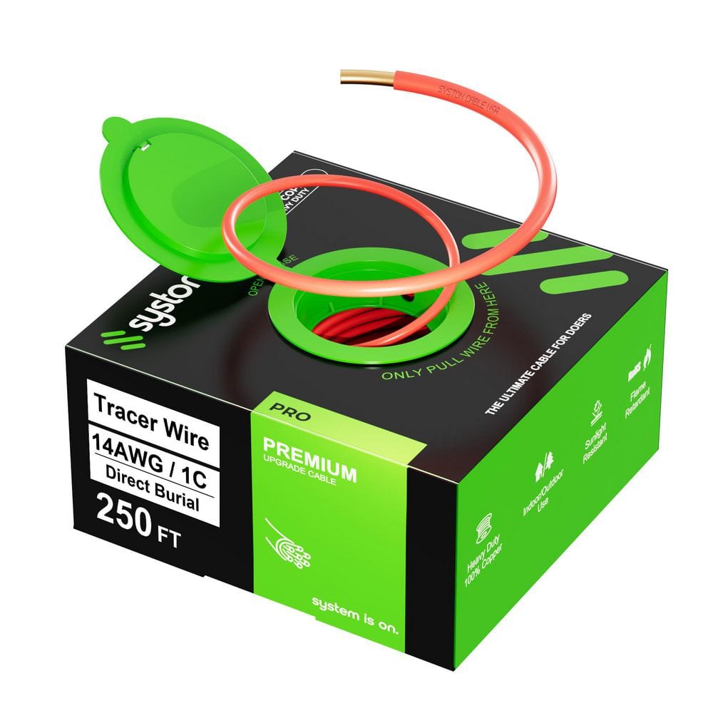 Syston Cable Technology 250 ft. Red 14 AWG 600-Volt Solid CU Direct Burial Tracer Wire for ...